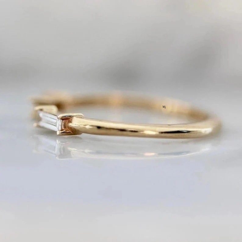 14k Gold Baguette Open Cut Wedding Ring for Women Delicate - Etsy