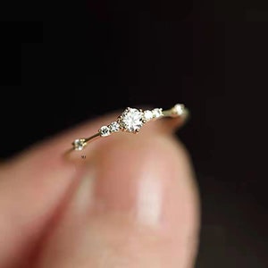 14K Floating Diamond Ring Petite Distance Diamond Band Elegant Thin ...