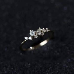 Round Diamond Iconic Cluster Ring/ Dainty Diamond Cluster Ring/unique Diamond Stacking Ring ...