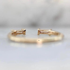 14k Gold Baguette Open Cut Wedding Ring for Women Delicate Engagement Ring Baguette Moissanite ...