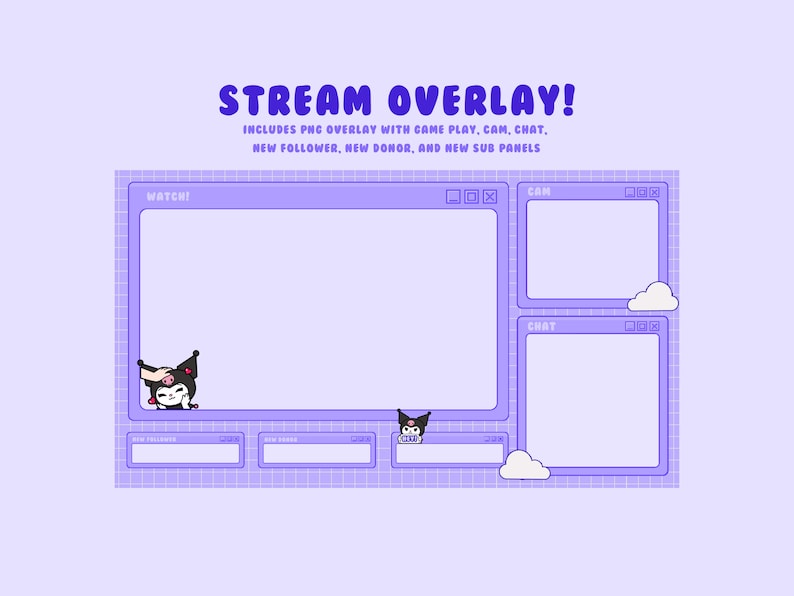 Kawaii Twitch Stream OBS Overlay | Pastel Purple Kawaii Anime Themed ...