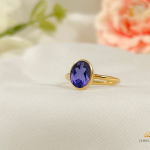 Tanzanite Solitaire Ring, 6 X 8 Oval Bezel Set Handmade Ring,925 ...