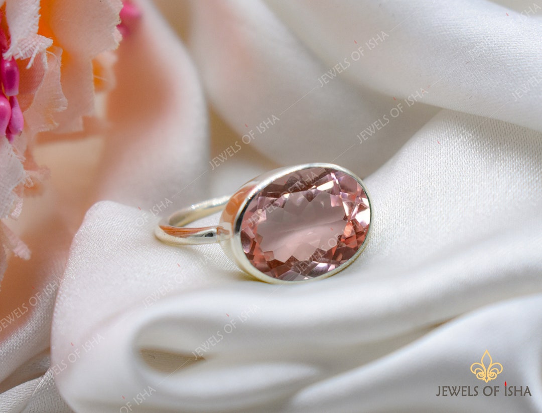Morganite Oval Statement Ring, 925 Sterling Silver or 18k Gold Filled ...