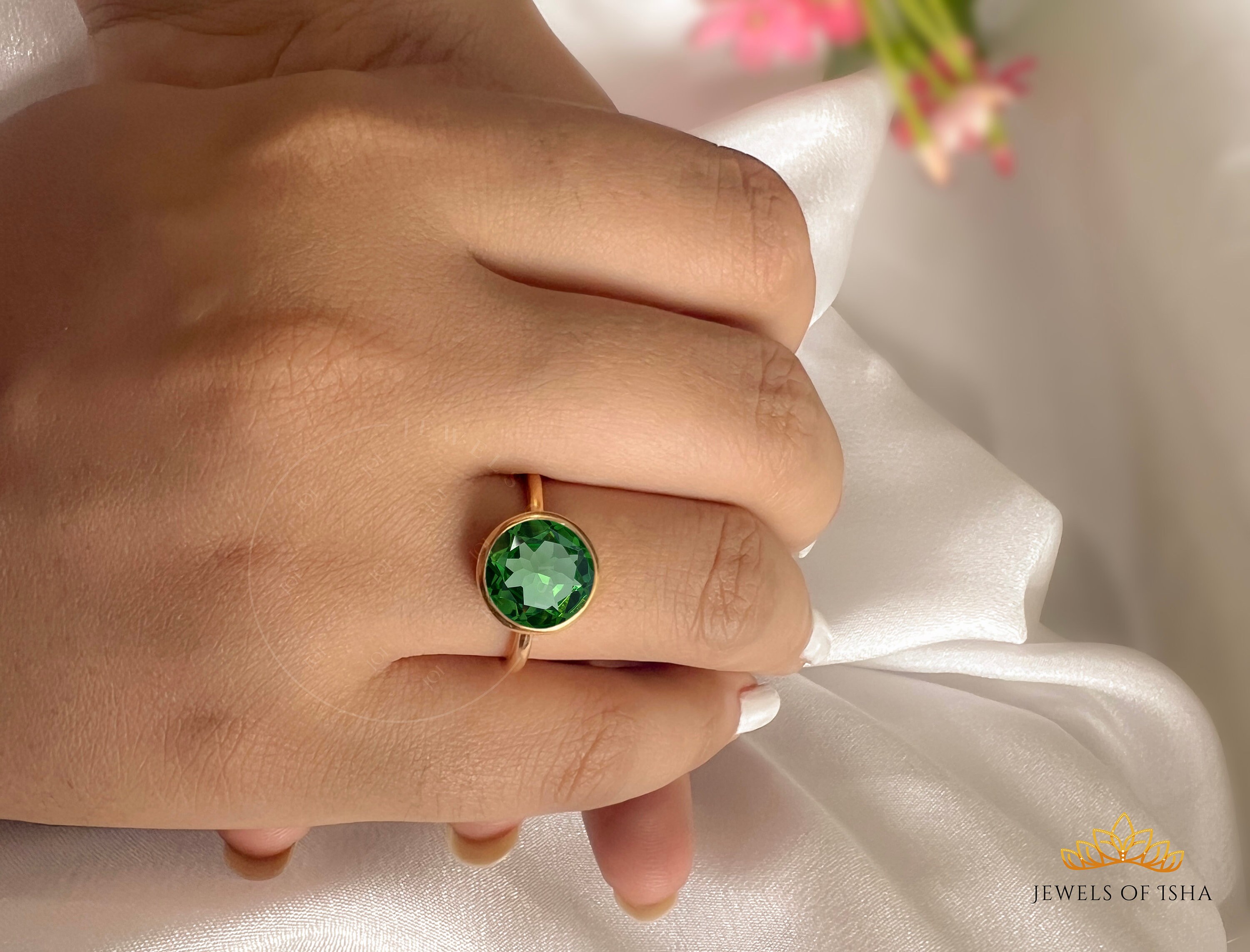 Green Diopside Ring, 10mm Round Chrome Diopside Ring, Solid Handmade ...