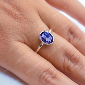 Tanzanite Solitaire Ring, 6 X 8 Oval Bezel Set Handmade Ring, 925 ...