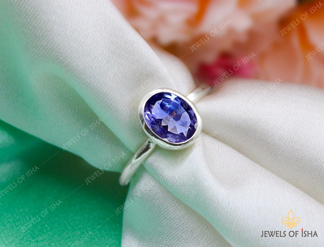Tanzanite Solitaire Ring, 6 X 8 Oval Bezel Set Handmade Ring, 925 ...