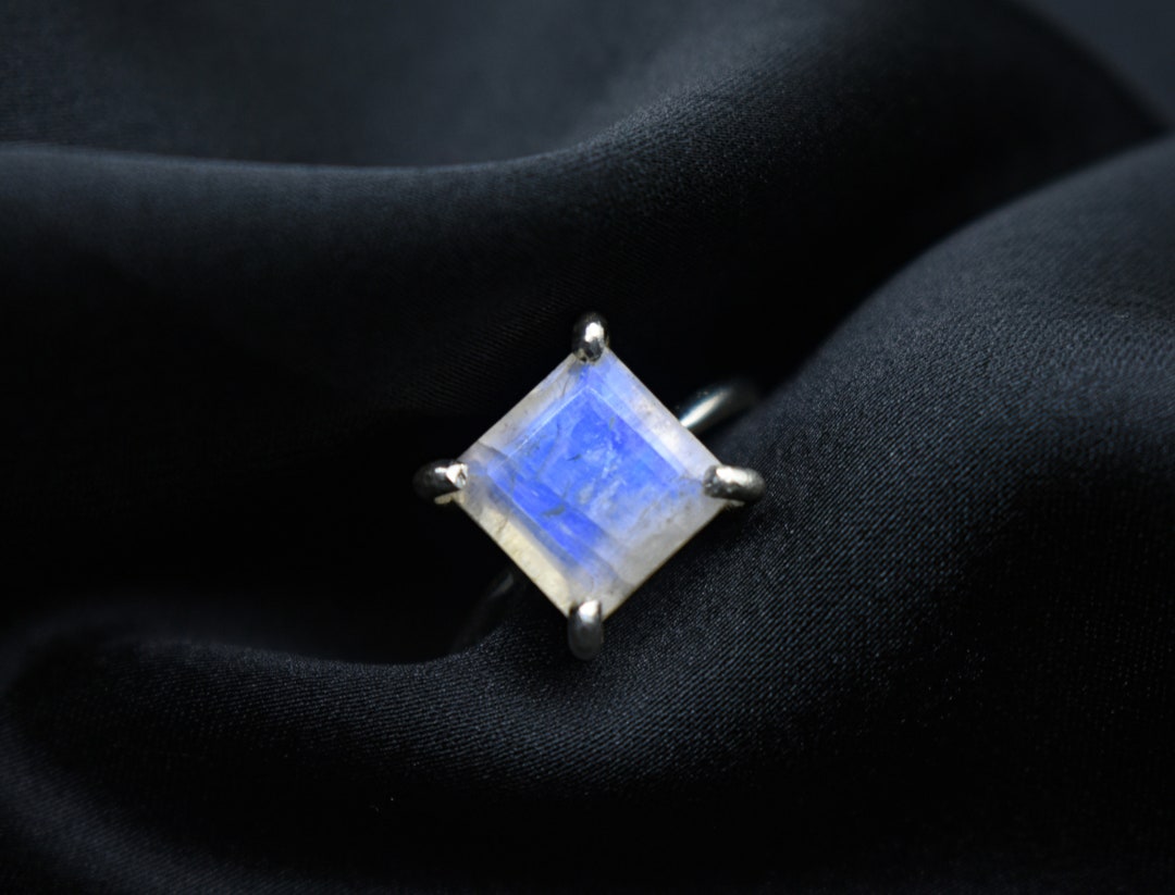 Natural Moonstone Ring, 10mm Square Faceted Moonstone Ring, 925 ...