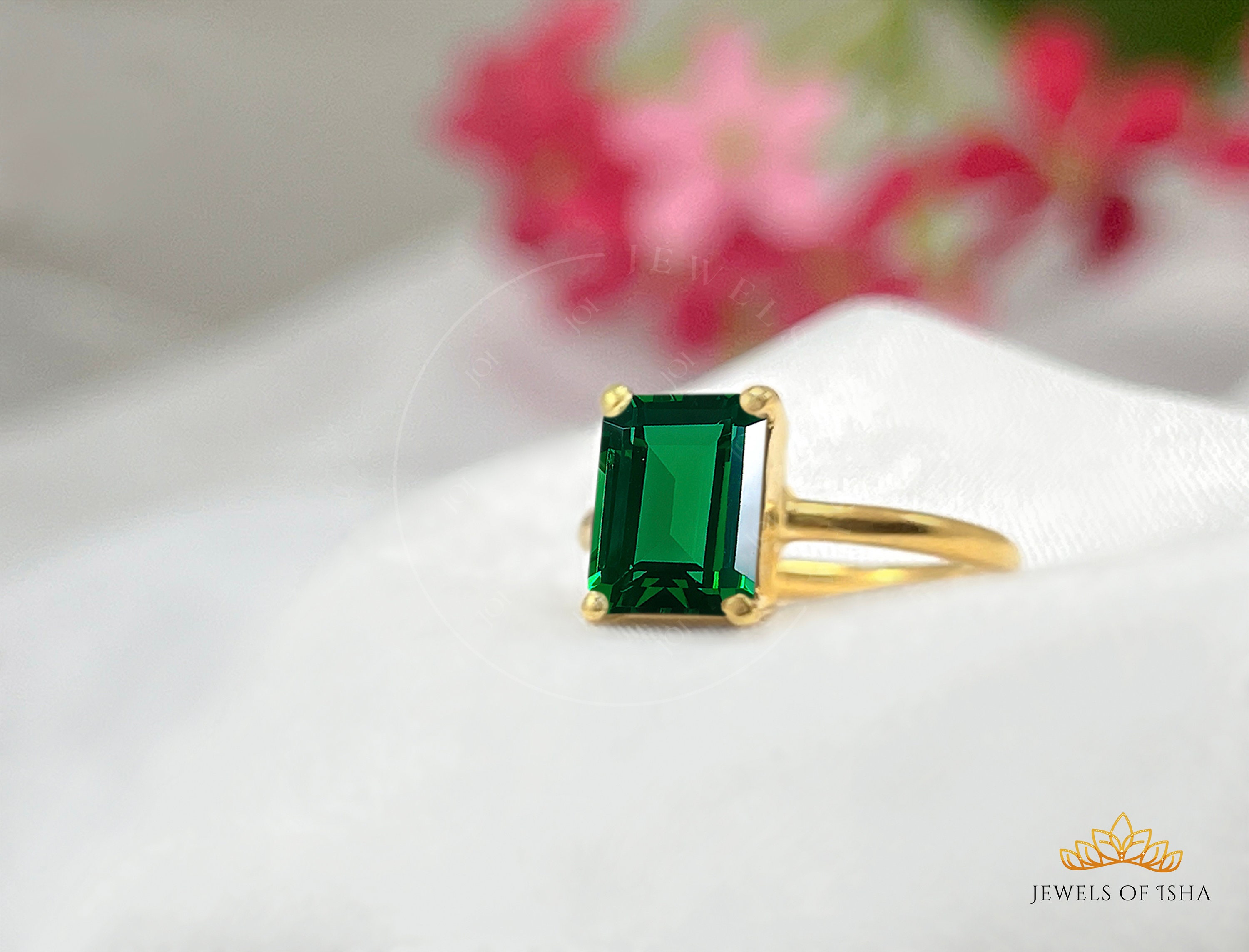 Emerald Quartz 7 X 9 Octagon Ring, Emerald Ring, Rectangle Solitaire ...