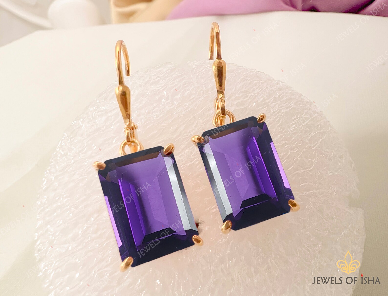 Amethyst Earrings, 10 X 14 Rectangle Emerald Cut, Vintage Style, Solid ...