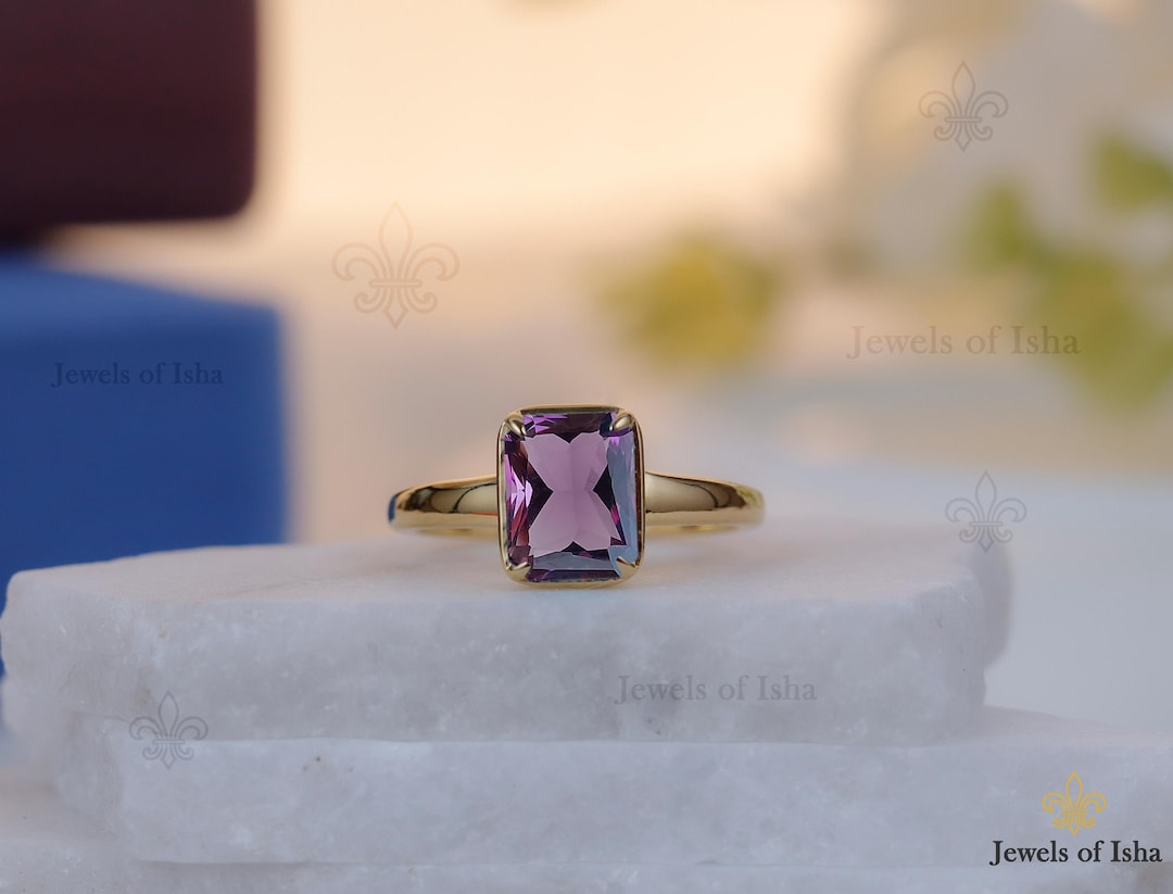 Unique Radiant Cut Amethyst Ring, 925 Sterling Silver Gold Vermeil 4 ...