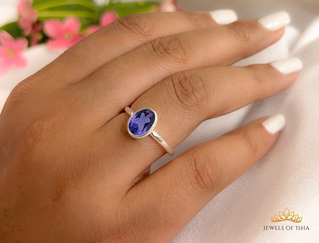 Tanzanite Solitaire Ring, 6 X 8 Oval Bezel Set Handmade Ring,925 ...