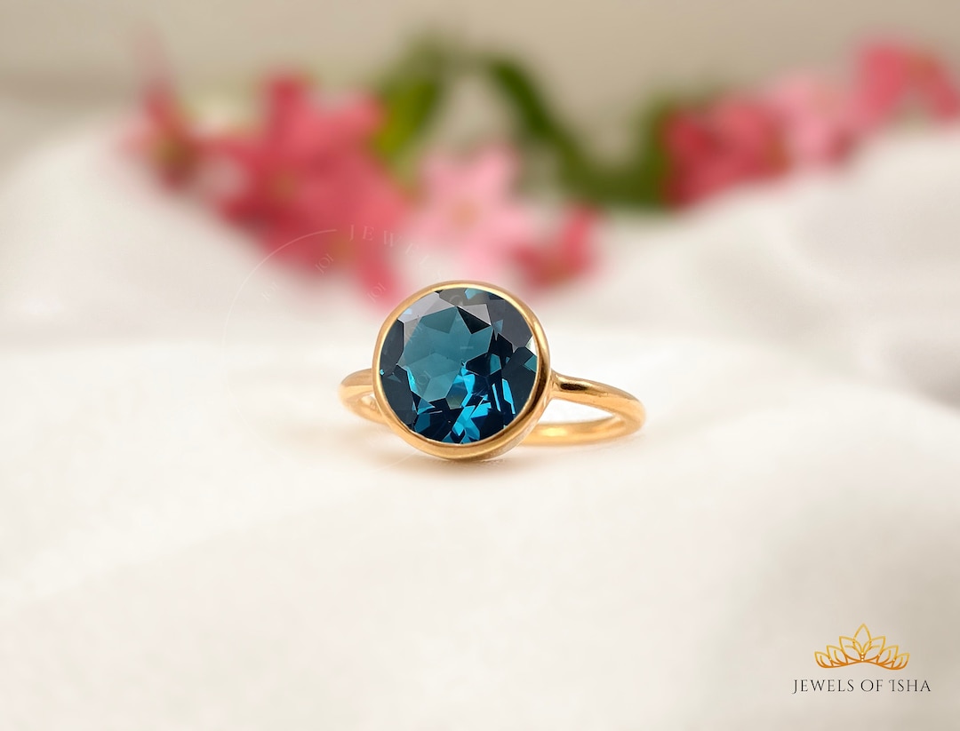 London Blue Topaz Ring, Round 10 Mm Solitaire Bezel Ring, 925 Silver ...