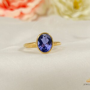 Tanzanite Solitaire Ring, 6 X 8 Oval Bezel Set Handmade Ring,925 ...