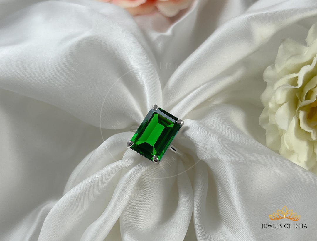 Tsavorite Garnet Emerald Cut Ring, Rectangle 10 X 14 Mm Ring, 14k Gold ...
