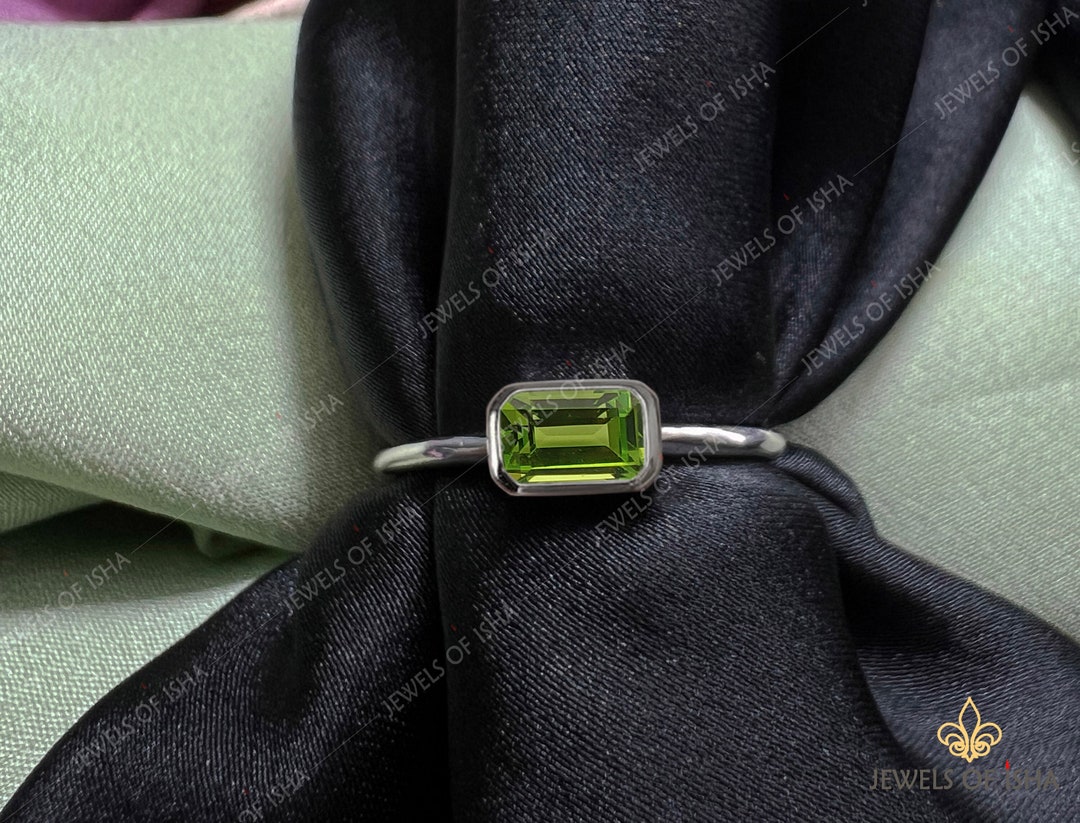 Thin Peridot Ring, Small Rectangle Peridot Ring, 4 X 6 Baguette Bezel ...