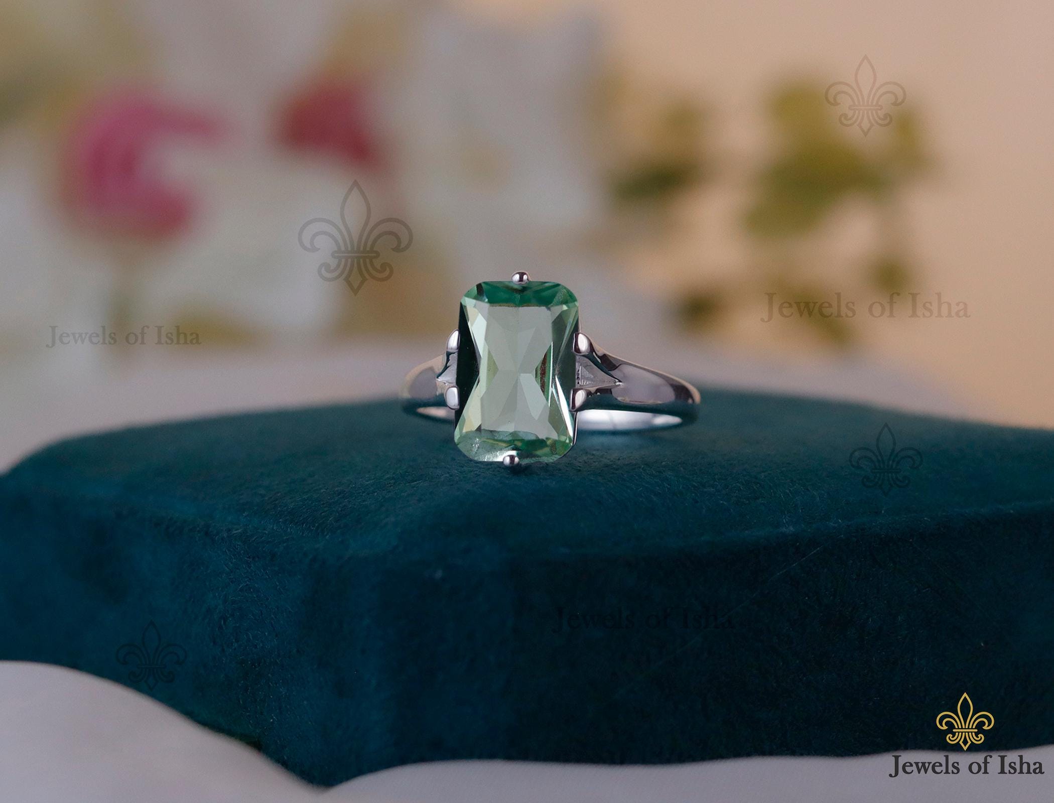 Green Amethyst Radiant Cut 14k Gold Vermeil Ring, 925 Silver Bold ...