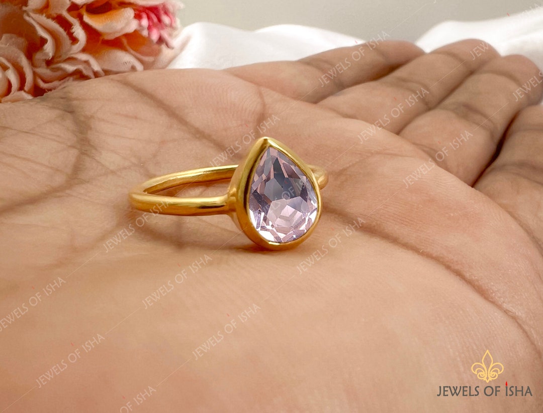 Pink Morganite Teardrop Ring, 925 Silver or 14k Gold, Wedding Engagement Solitaire Ring, 6 X 8 ...