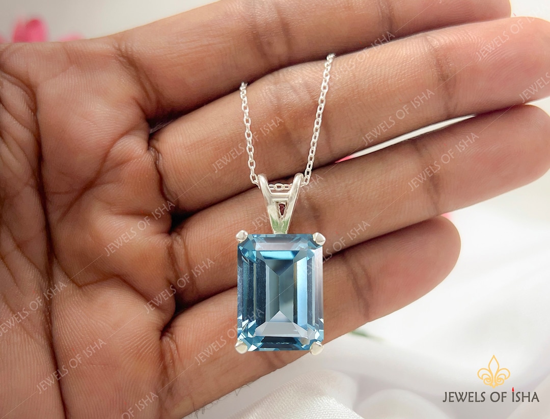 Aquamarine Necklace 925 Sterling Silver or 14k Gold, Bold Solid ...