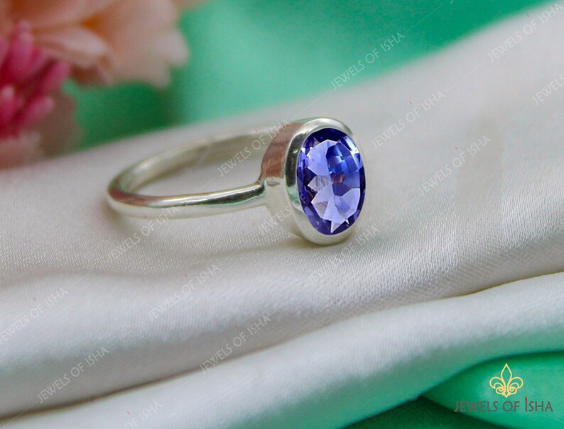 Tanzanite Solitaire Ring 6 X 8 Oval Bezel Set Handmade Ring - Etsy
