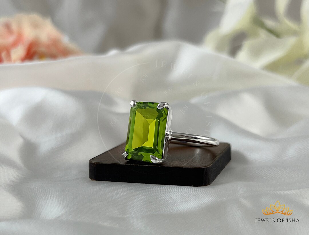 Peridot Ring, 925 Sterling Silver or 14k Gold Vermeil, Prong Set, 10 X ...