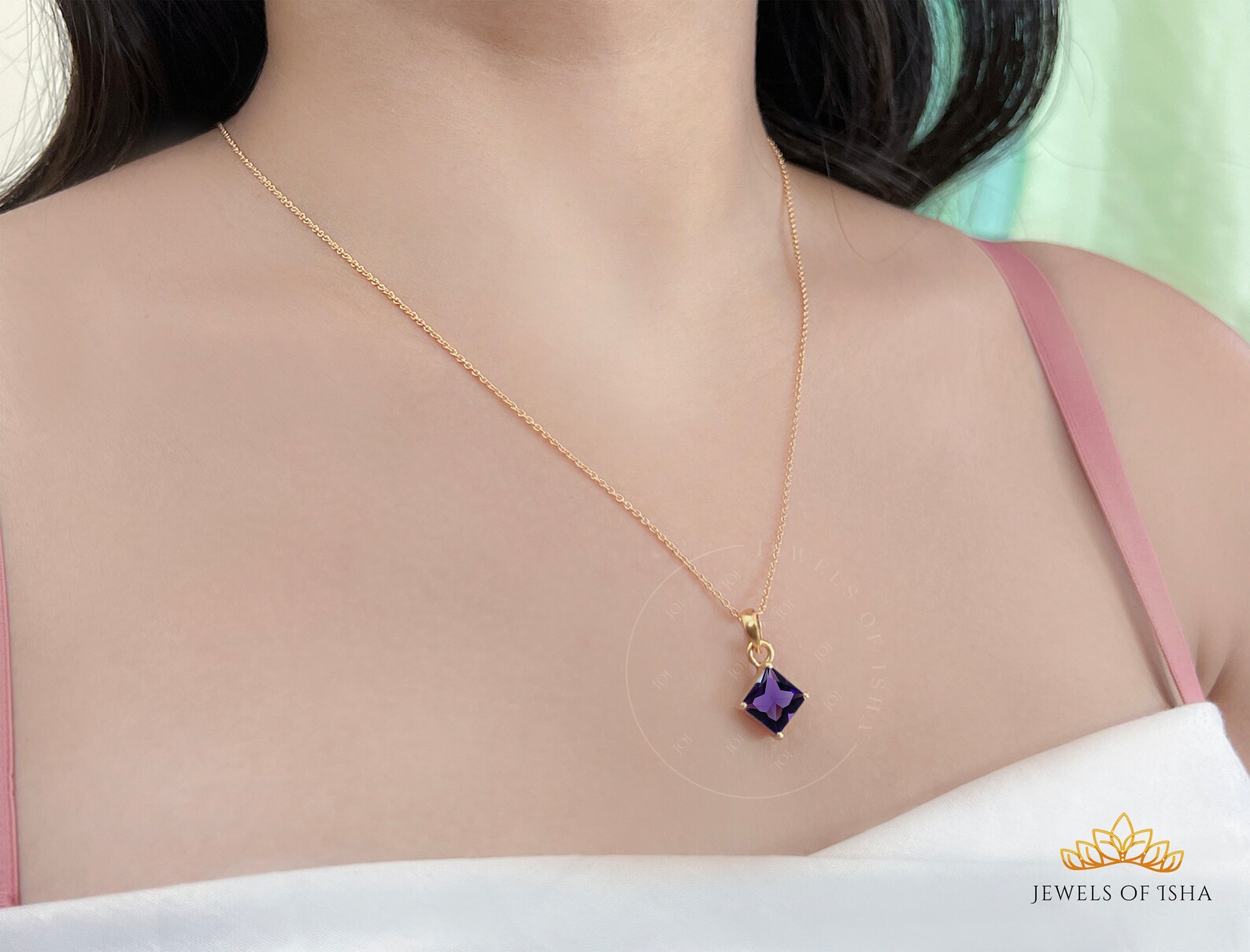 Princess Cut Amethyst Solitaire Pendant Necklace, 8 Mm Square Amethyst ...