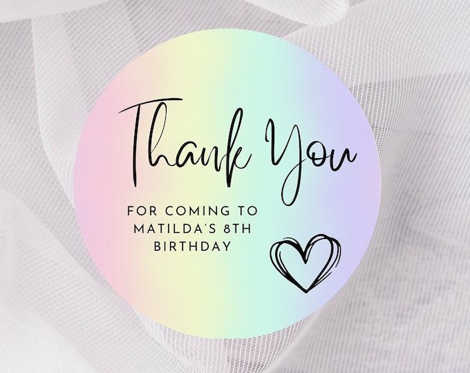 Rainbow Pastel Stickers, Thank You for Coming to My Party Stickers ...