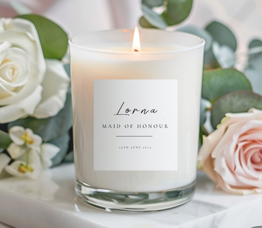 Personalised Bridesmaid Labels, Candle Stickers, Monochrome Wedding ...
