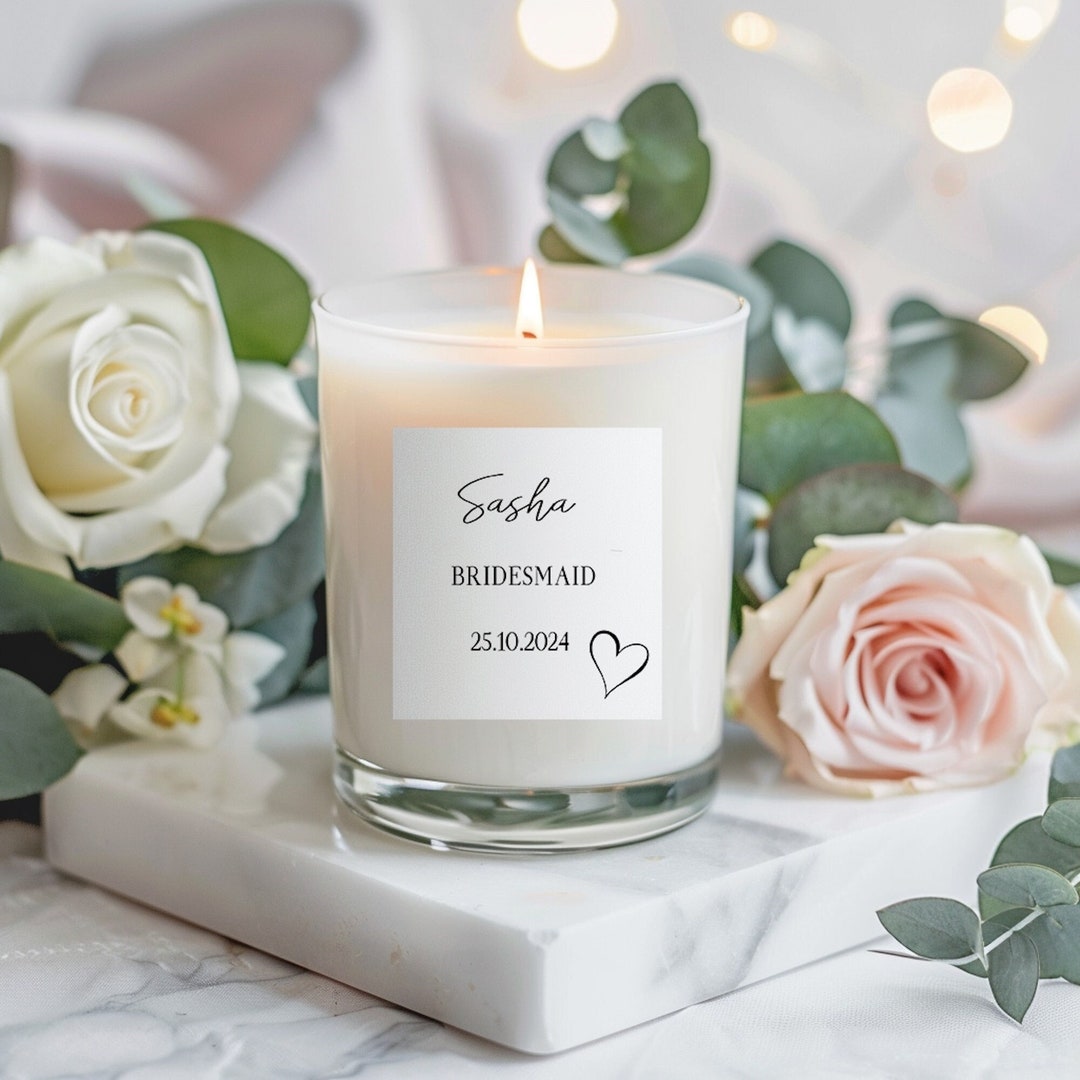 Personalised Bridesmaid Labels, Candle Stickers, Monochrome Wedding ...