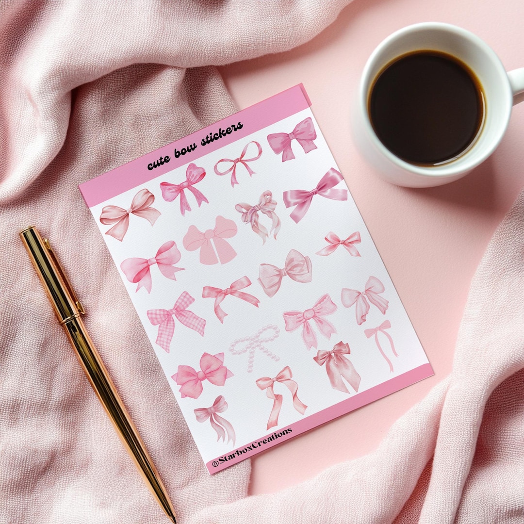 Pink Bow Stickers, Sticker Sheets, Planner Stickers , Bullet Journal ...