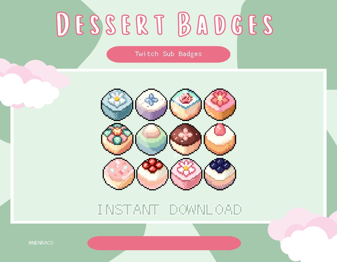 Kawaii Pixel Art Dessert Twitch Icons | Wagashi Sub Badges | Japanese ...