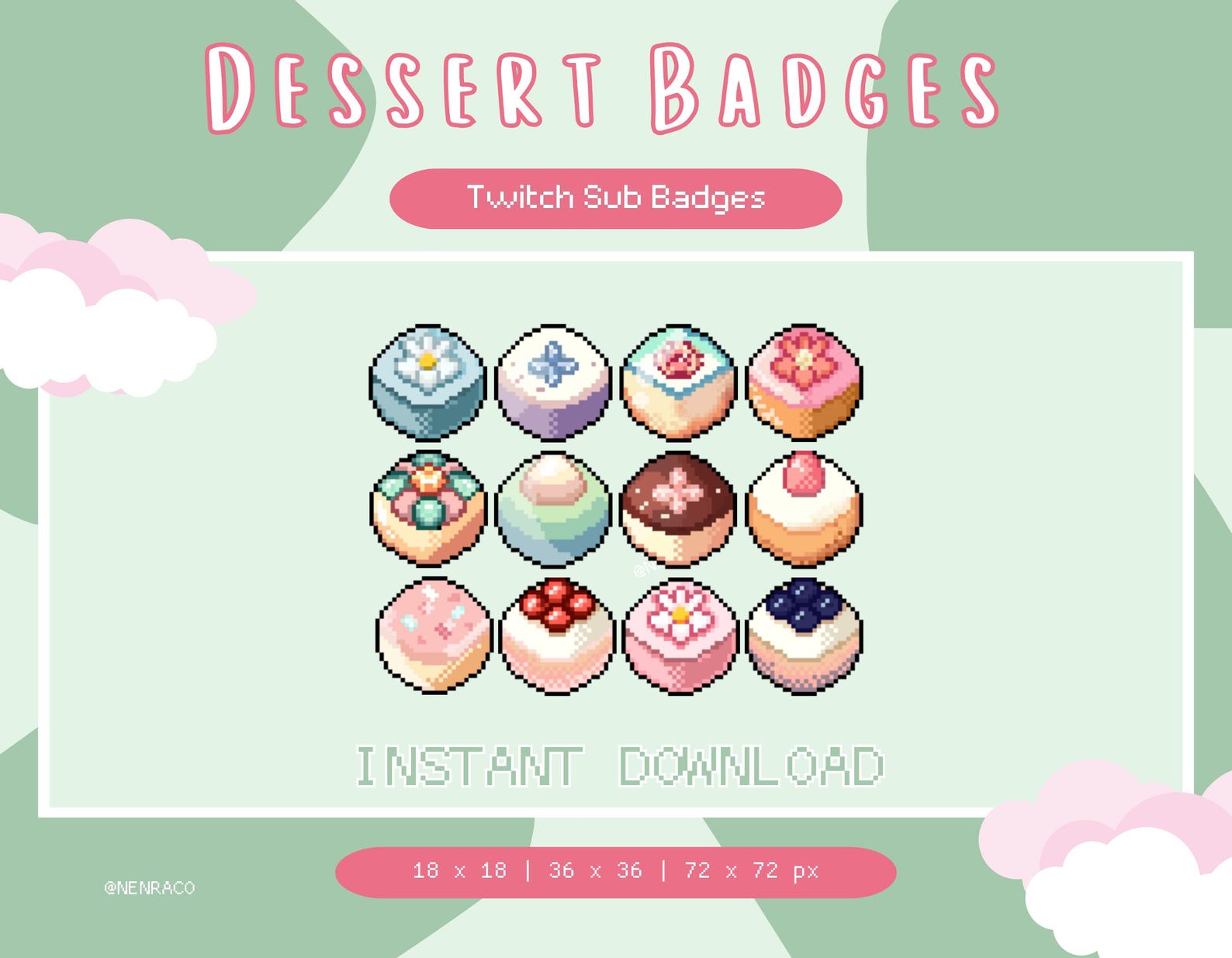 Kawaii Dessert Twitch Badges | Cute Pixel Art Sub Icons | Japanese ...