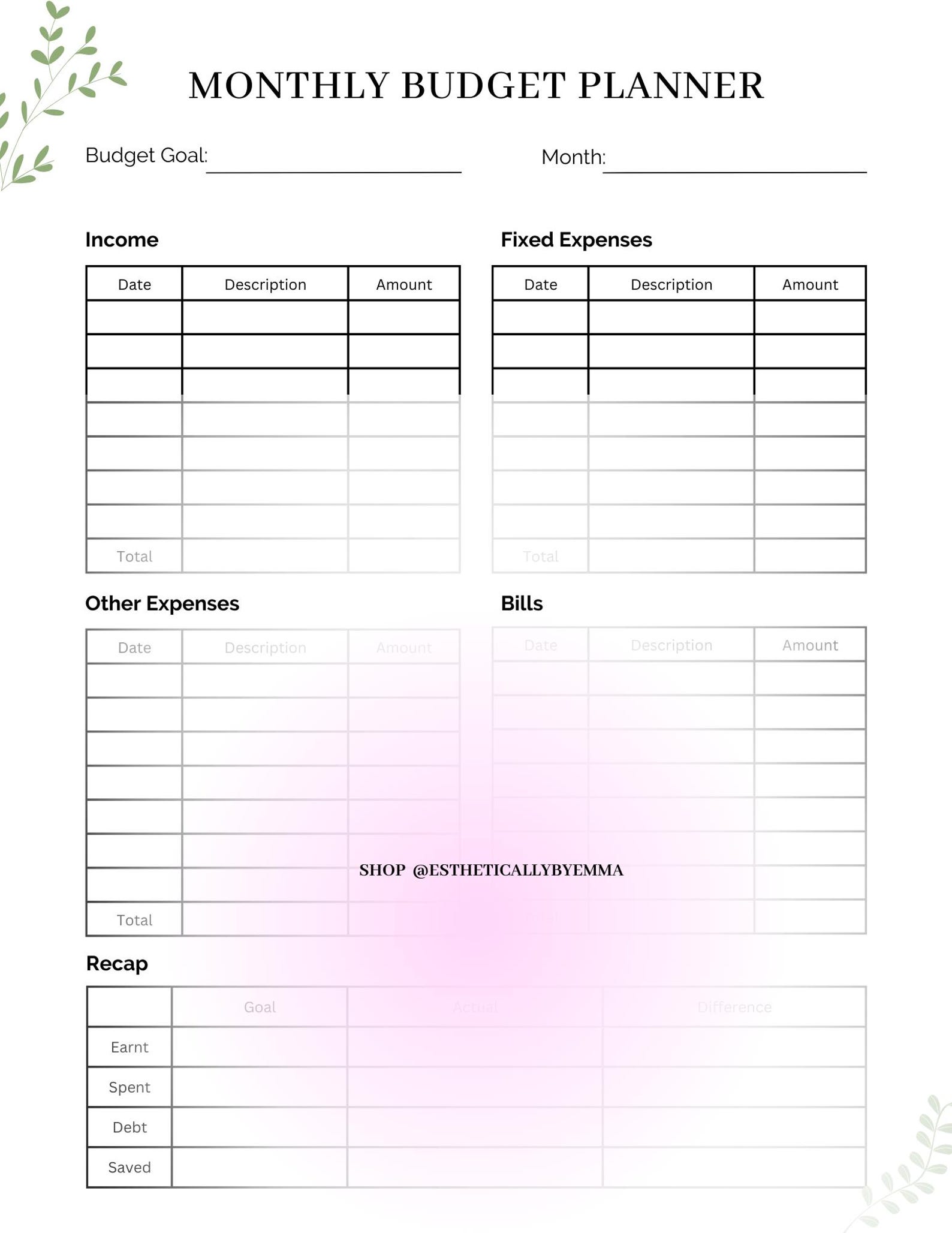 Printable Monthly Budget Planner - Track Expenses, Savings & Goals ...