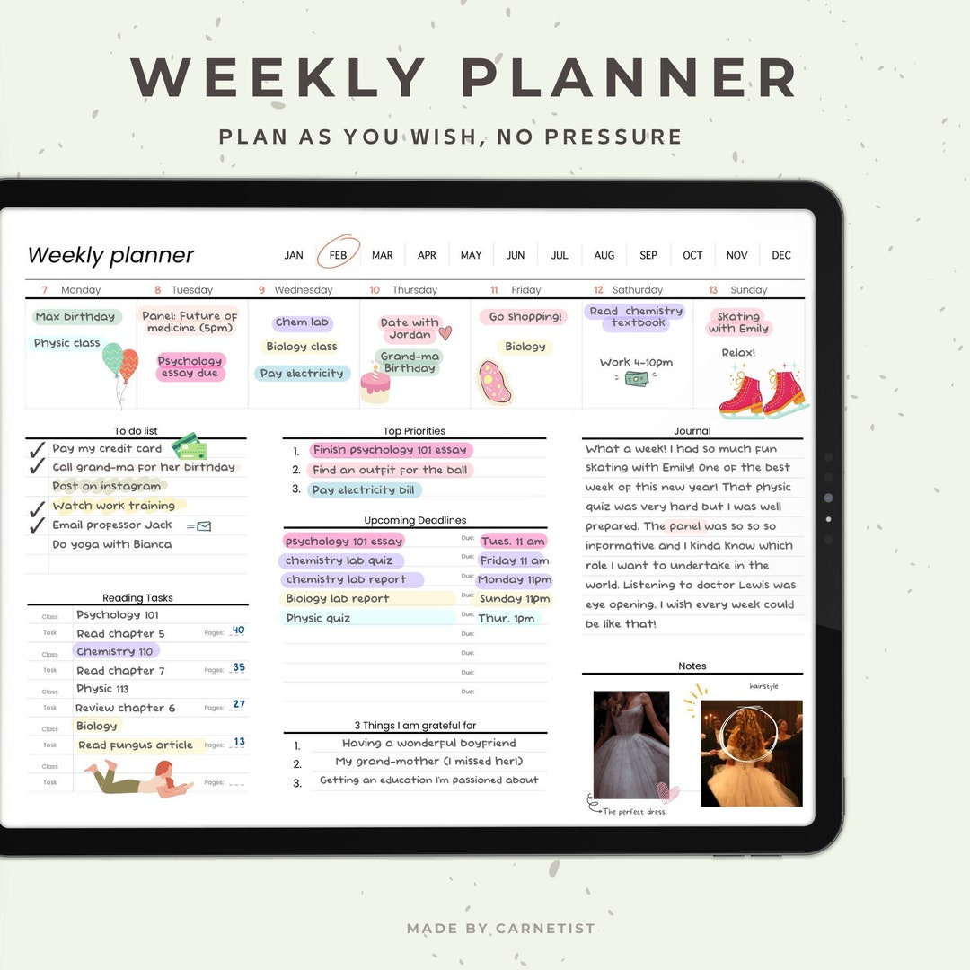 Undated Weekly Student Planner | Landscape | Notability | Goodnotes ...