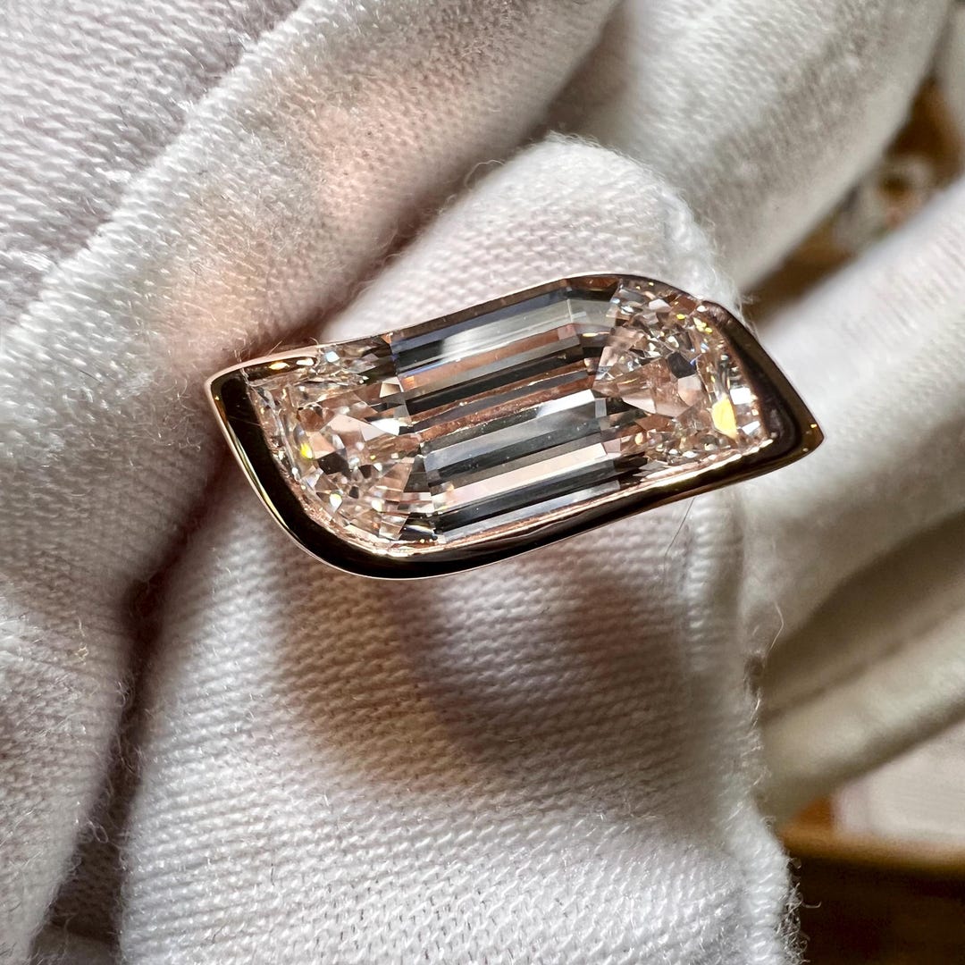 Rare 10K Rose Gold Flame Step Cut Lab Diamond Engagement Ring - Etsy