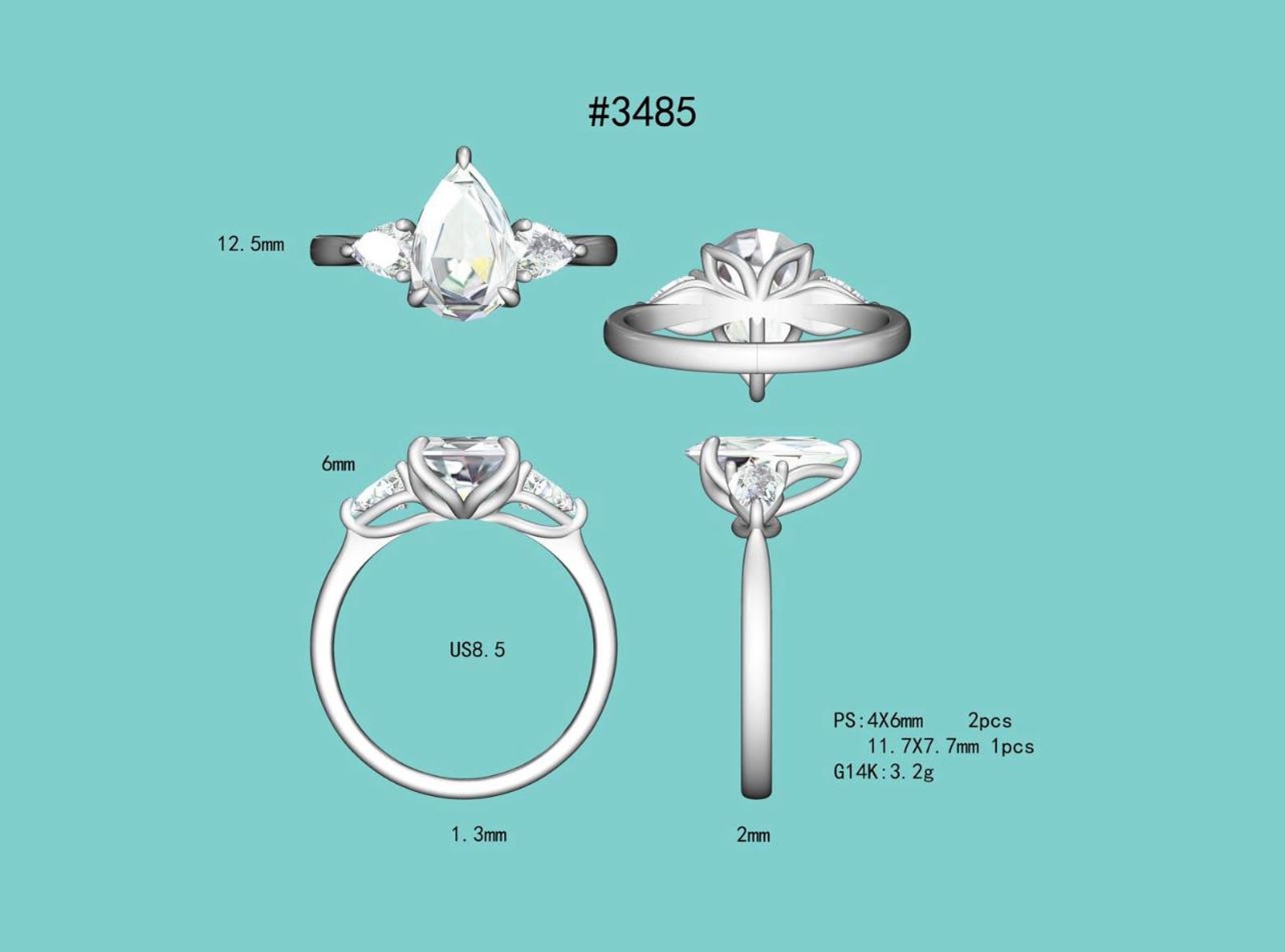 14K Yellow Gold 3CT Pear G VVS2 Lab Grown Diamond Three Stone ...