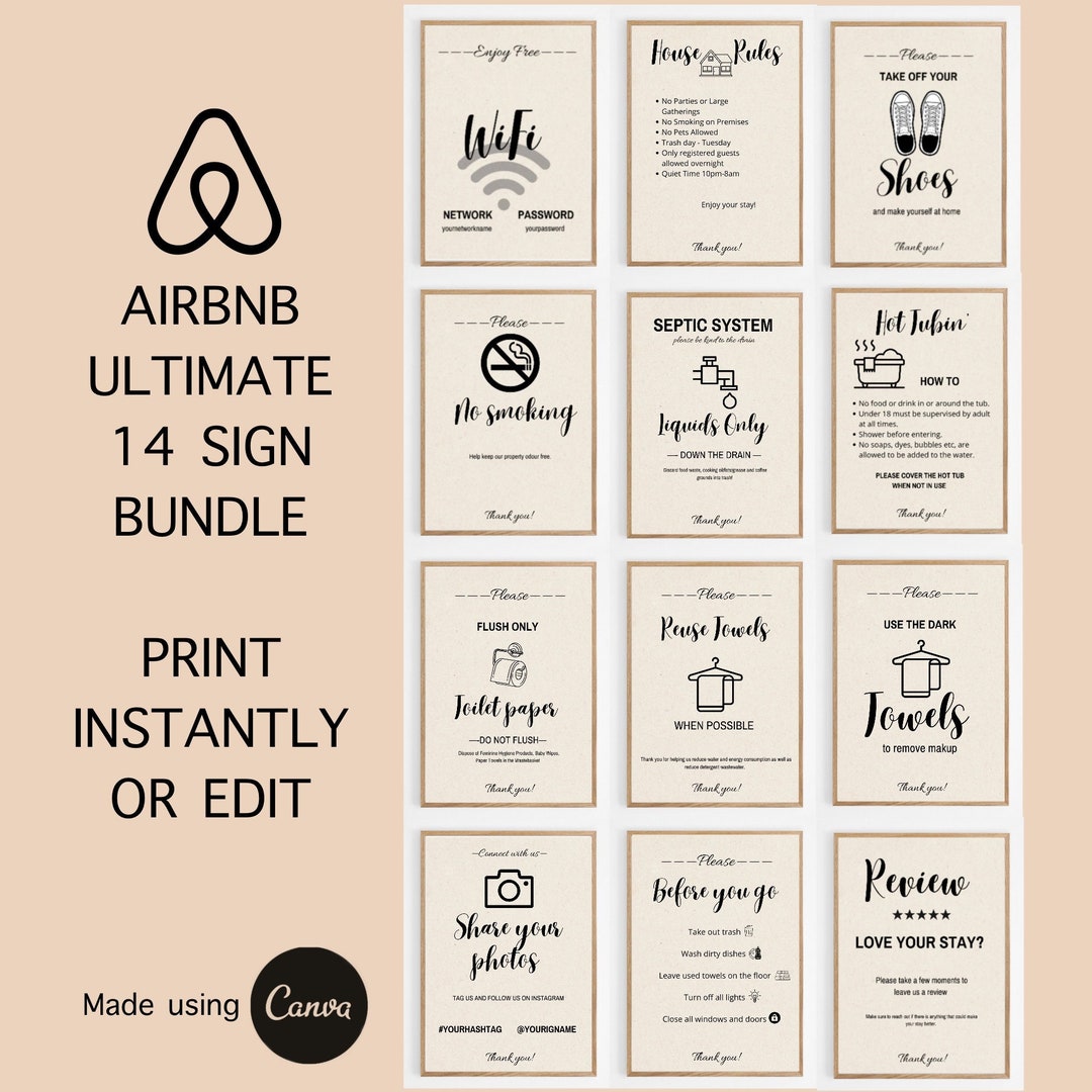 Airbnb 12 Sign Bundle Editable Signs Property Managment - Etsy UK