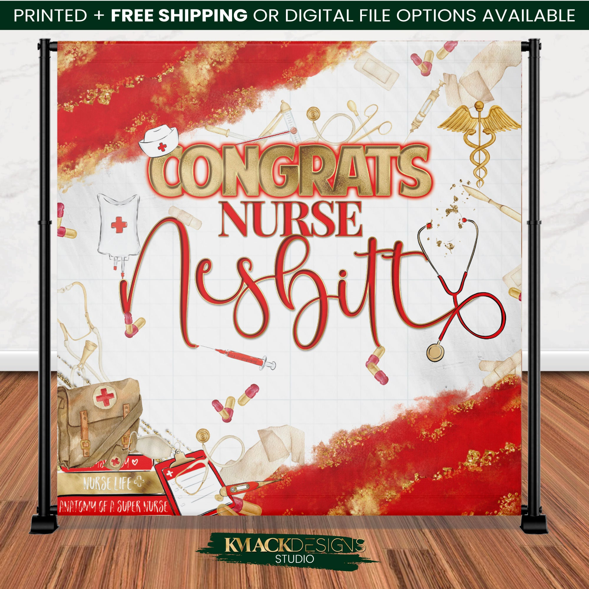 Nurse Graduation Theme Personalized Backdrop | Nursing School Hospital ...