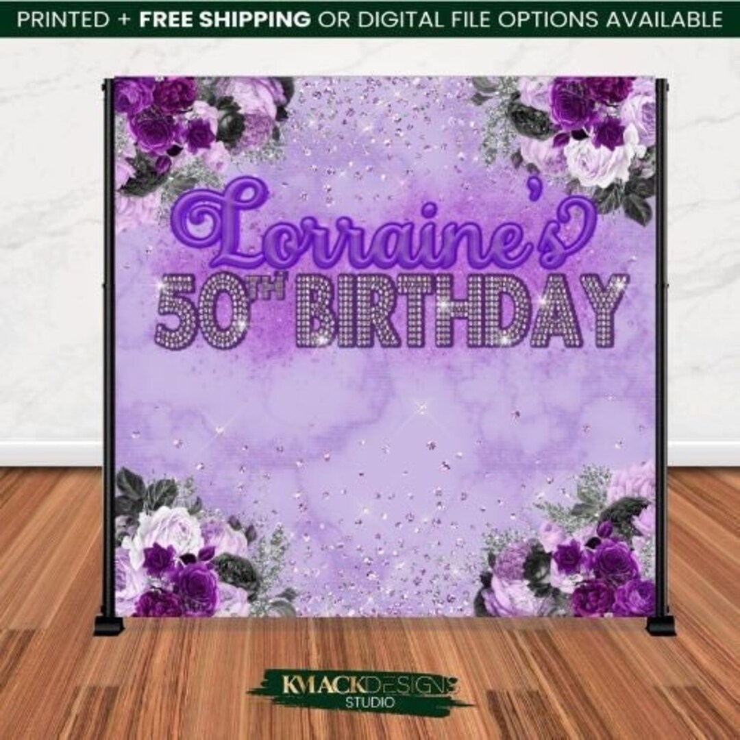 Purple Shades 50th Birthday Personalized Backdrop | 50th Birthday ...
