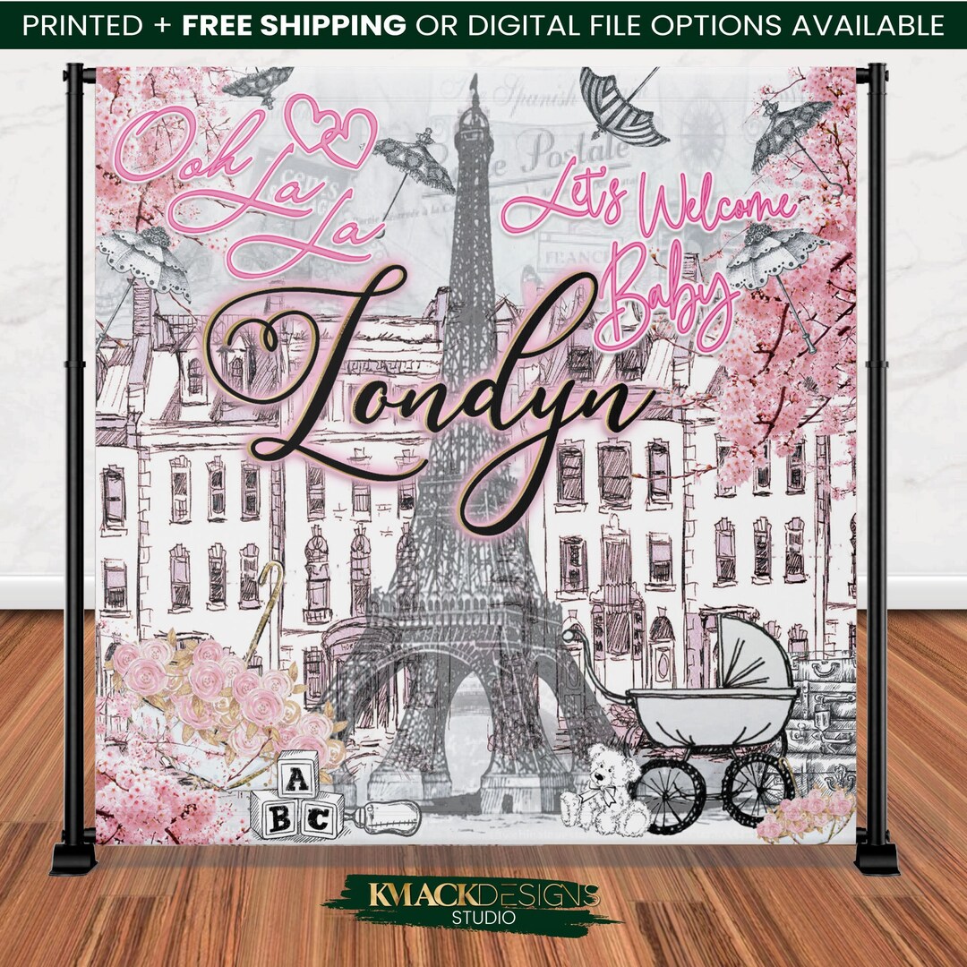 Paris Eiffel Tower Pink Baby Shower Backdrop, Paris Photo Booth ...
