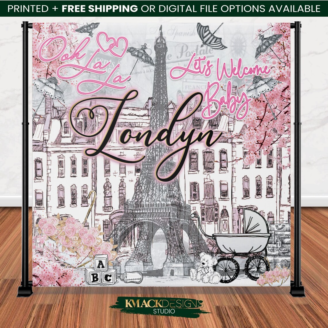 Paris Eiffel Tower Pink Baby Shower Backdrop, Paris Photo Booth ...