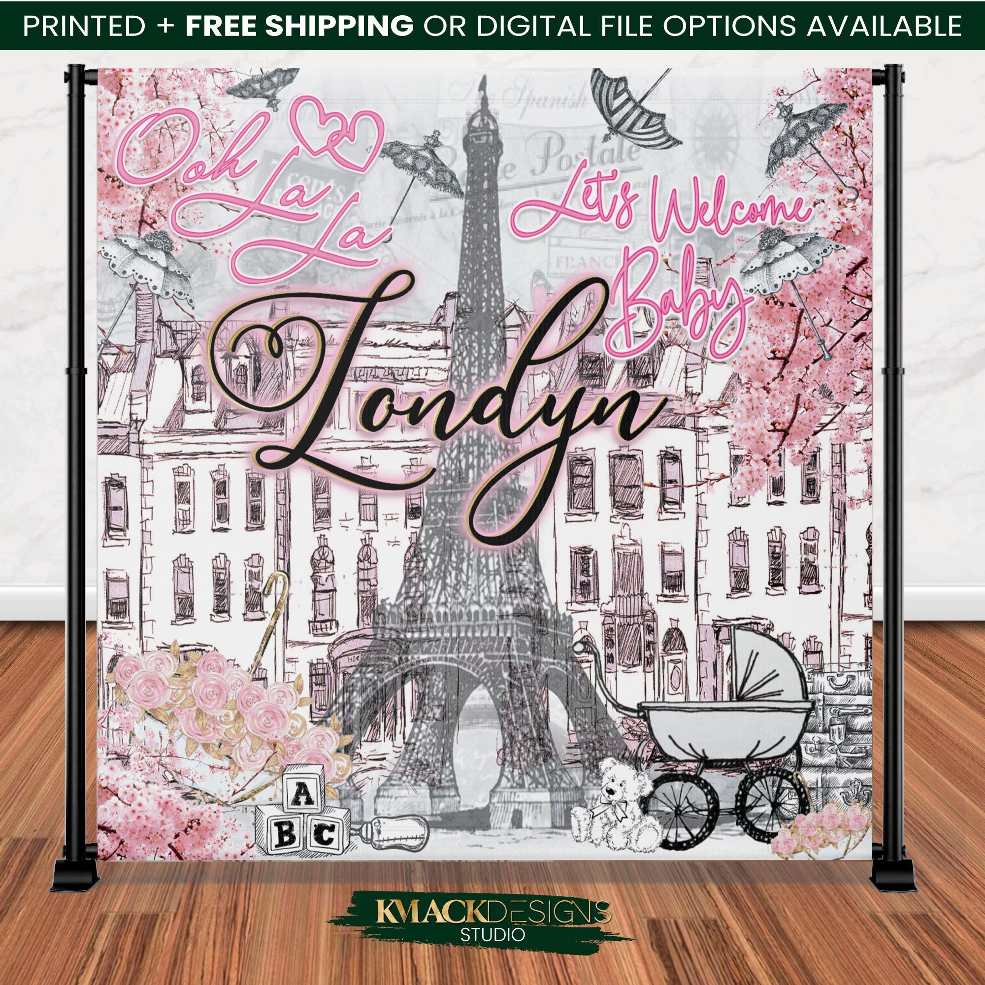 Paris Eiffel Tower Pink Baby Shower Backdrop, Paris Photo Booth ...