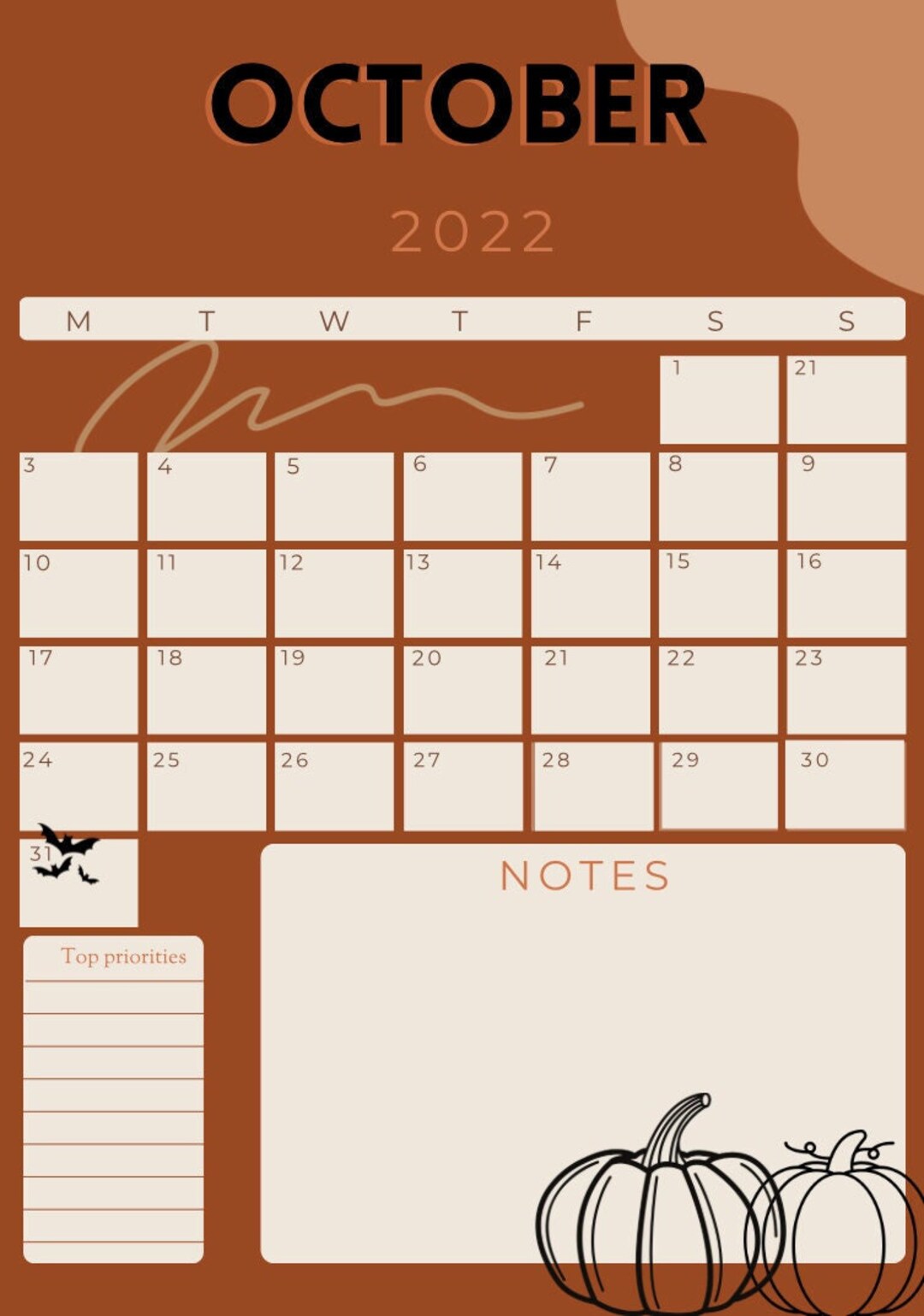 Printable/digital Calendar- October - Etsy