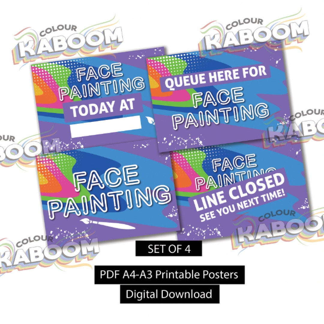 Face Painting Posters | Face Painter Booth | Face Painter Line Signs ...