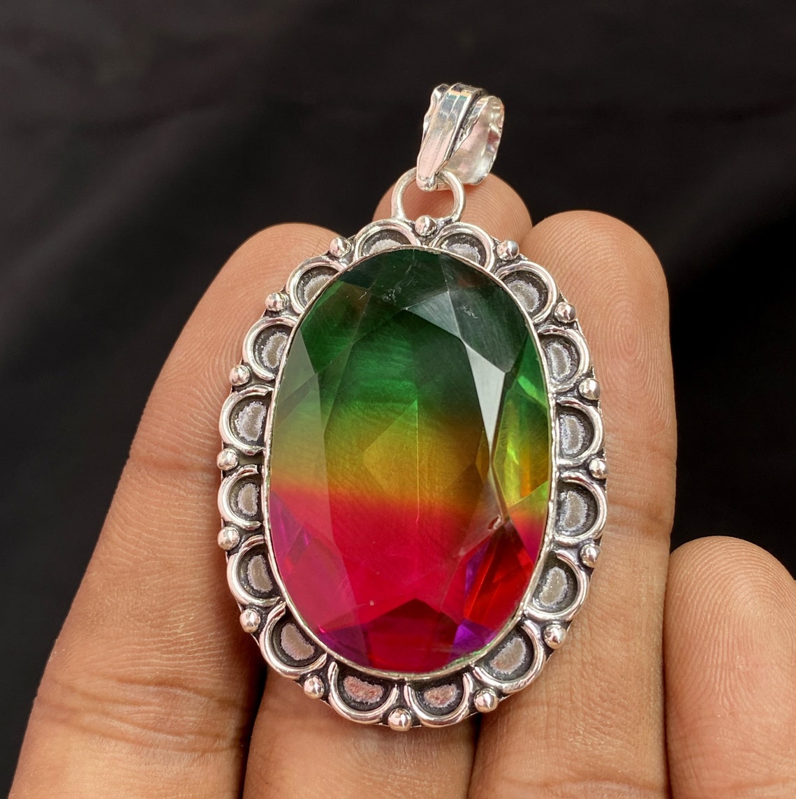 Exquisite Bi-color Tourmaline Pendant, Gemstone Pendant, Multi Color ...