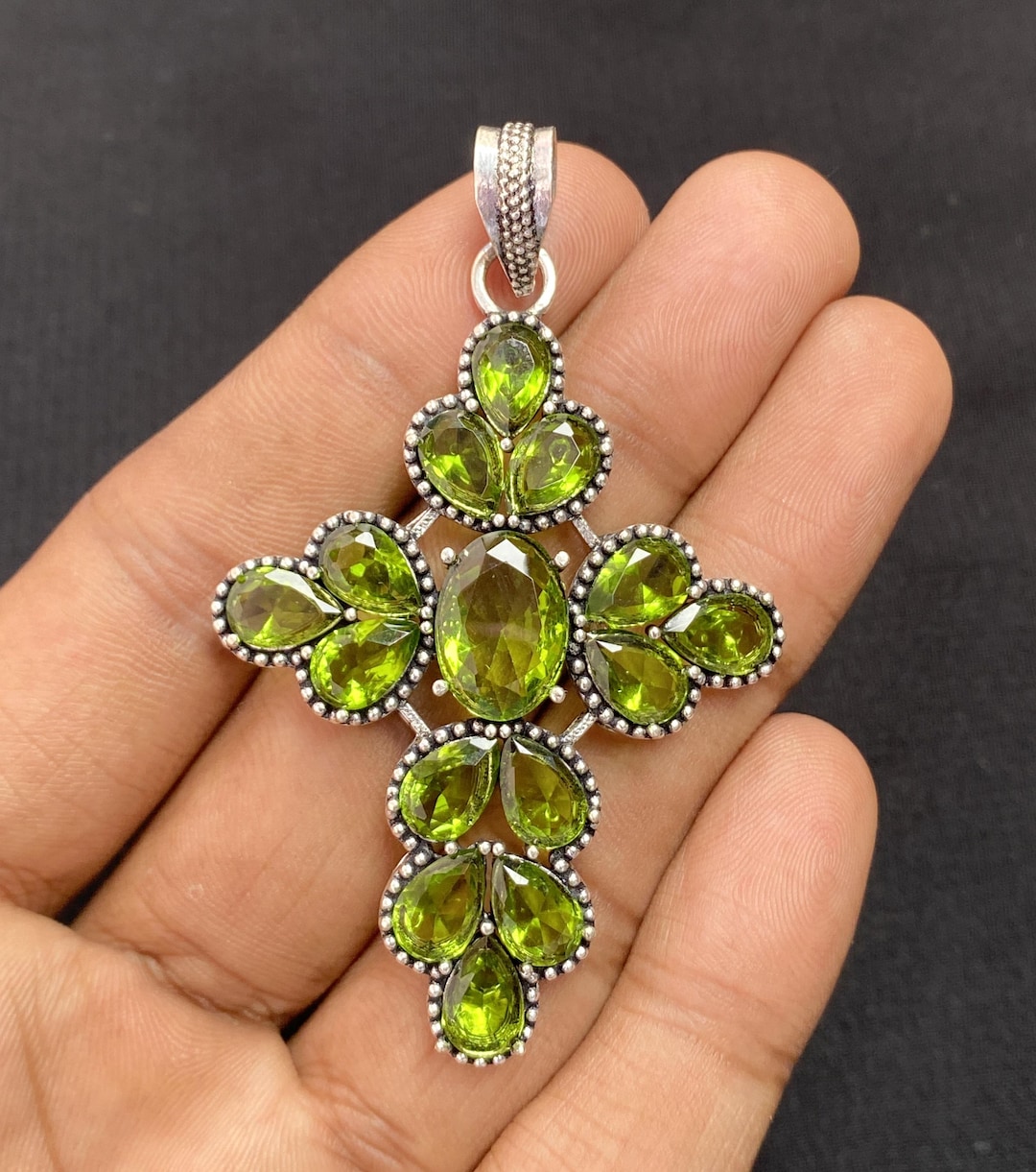Peridot Pendant Sterling Silver Pendant Peridot Gemstone Pendant Cross ...