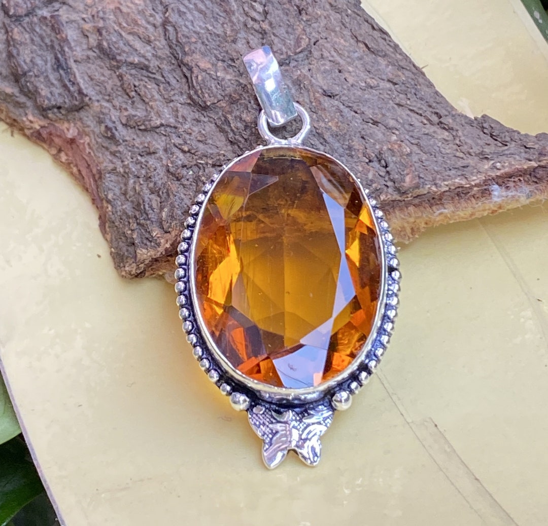Citrine Pendant Sterling Silver Pendant Necklace Citrine Gemstone ...