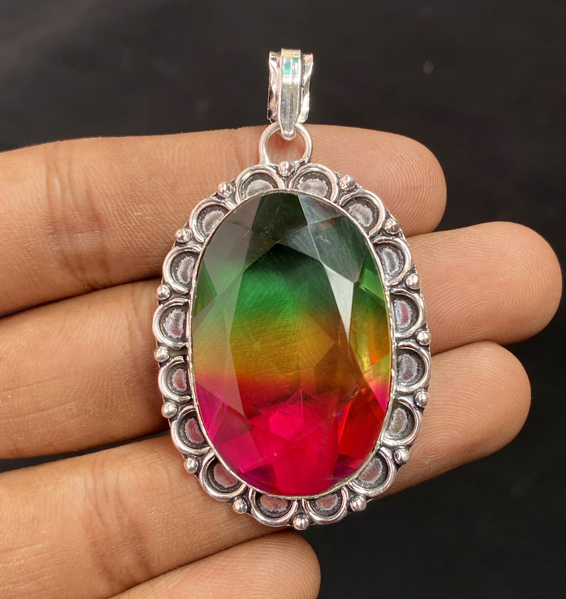 Exquisite Bi-color Tourmaline Pendant, Gemstone Pendant, Multi Color ...