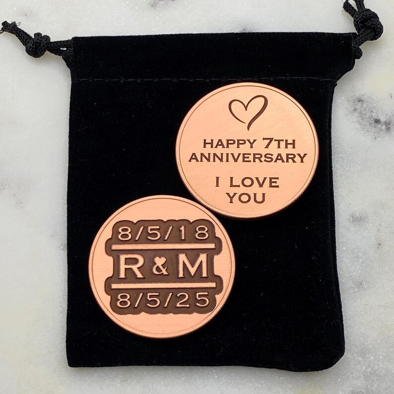 7th Anniversary Copper Coin – Custom Engraved Gift, 7 Year Anniversary ...