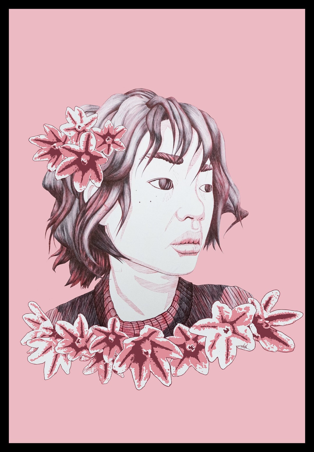 Lei - Artwork - Female, Flowers, Pink Poster Print A3 - Etsy