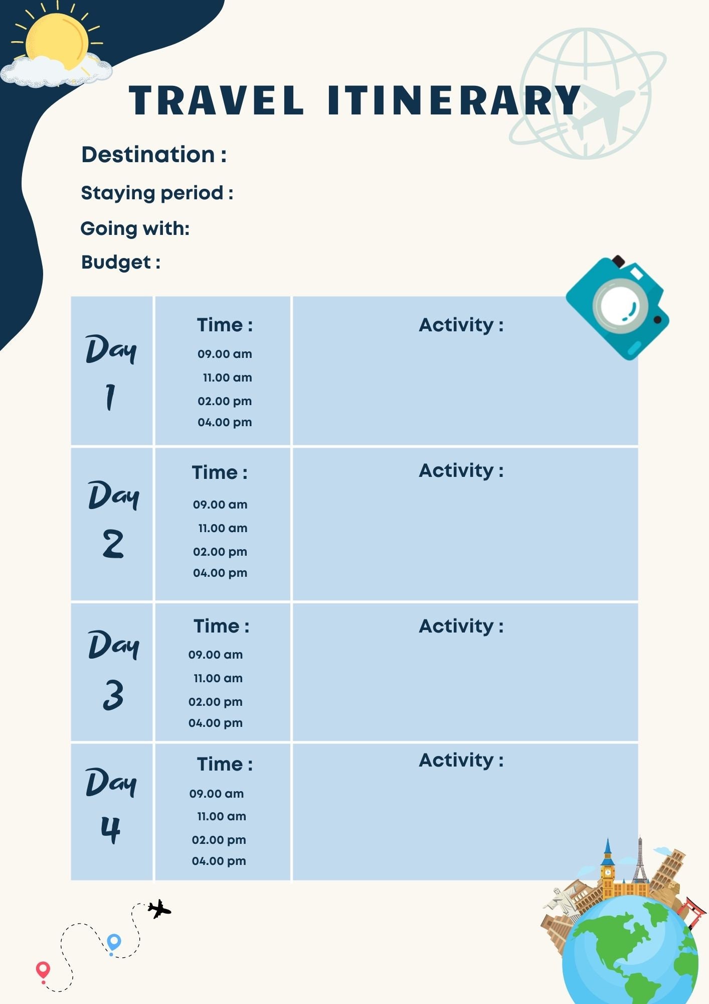 4-day Travel Printable Digital Itinerary - Etsy